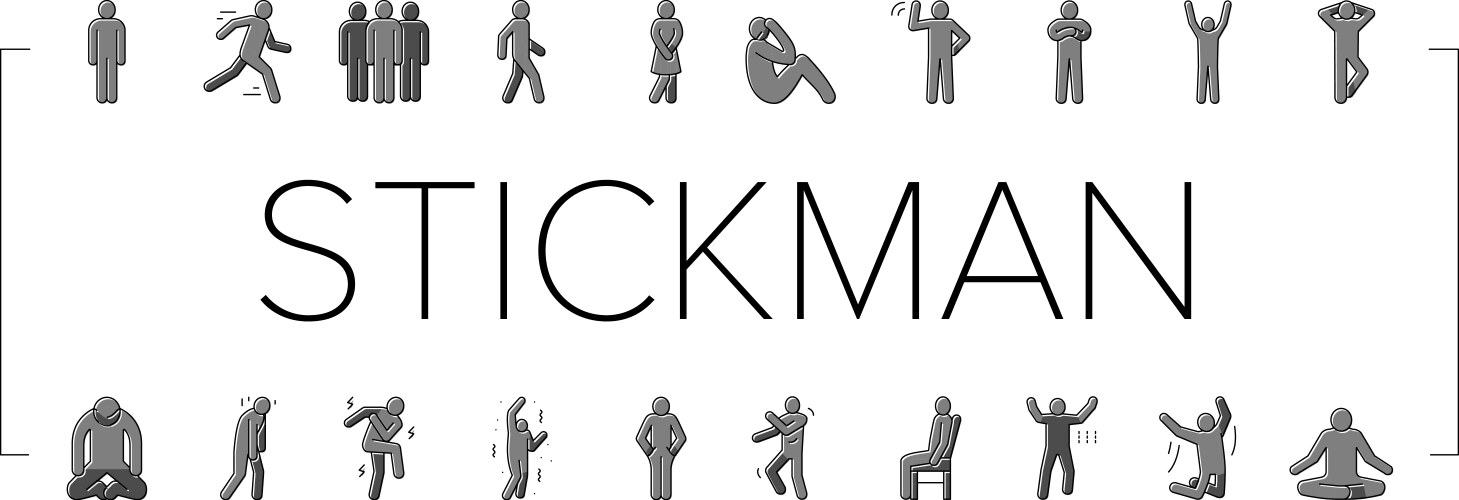 Stickman man people silhouette icons set Vector Image