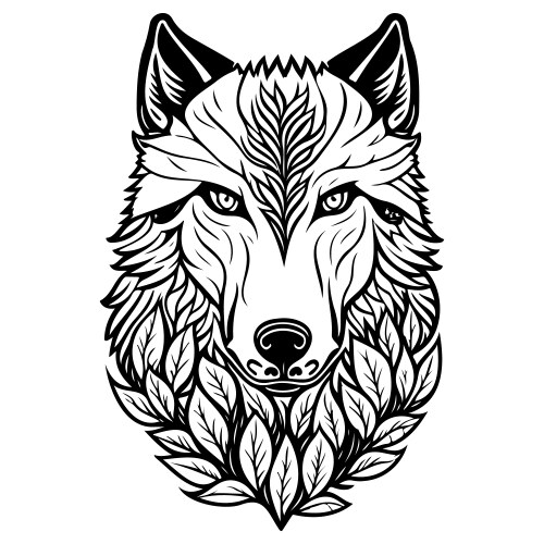 Wolf brave with floral spring sketch hand draw Vector Image