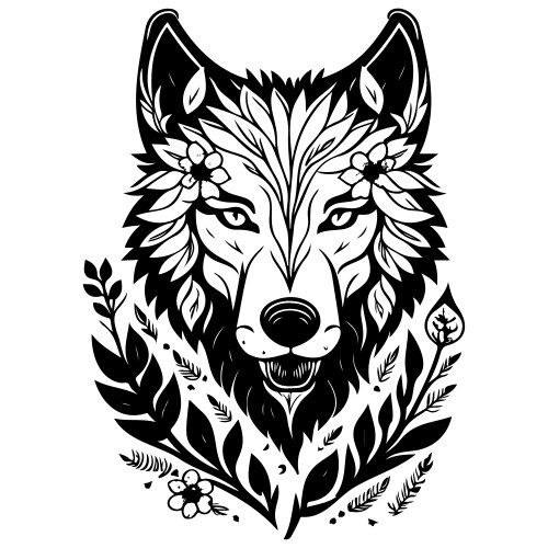 Wolf brave with floral spring sketch hand draw Vector Image