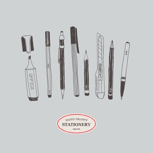 Hand drawn stationery set doodle school Royalty Free Vector