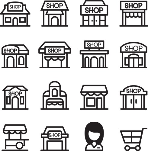 Buildings icon set Royalty Free Vector Image - VectorStock