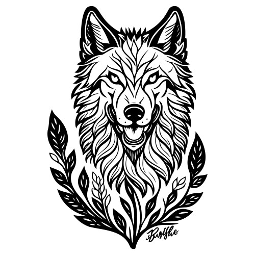 Wolf brave with floral spring sketch hand draw Vector Image