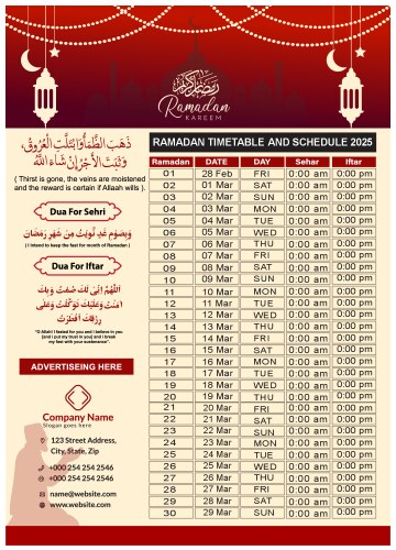 Ramadan calendar 2025 with sehar iftar schedules Vector Image