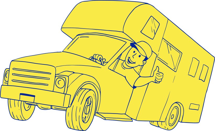 Delivery van driver thumbs up circle cartoon Vector Image