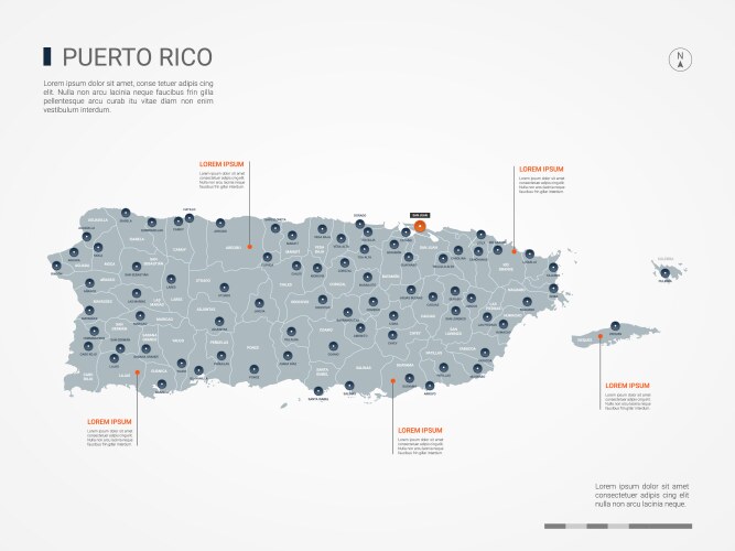 Isometric map of puerto rico detailed Royalty Free Vector