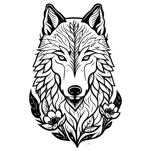 Wolf brave with floral spring sketch hand draw Vector Image