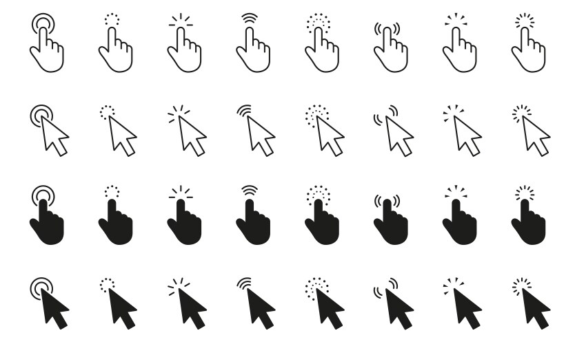 Pointer click cursor icon web outline pictogram Vector Image