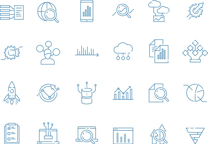 Doodle line icon set work business job search Vector Image