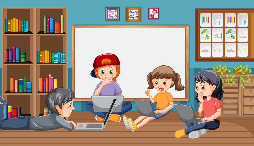 Children using technology devices at home Vector Image