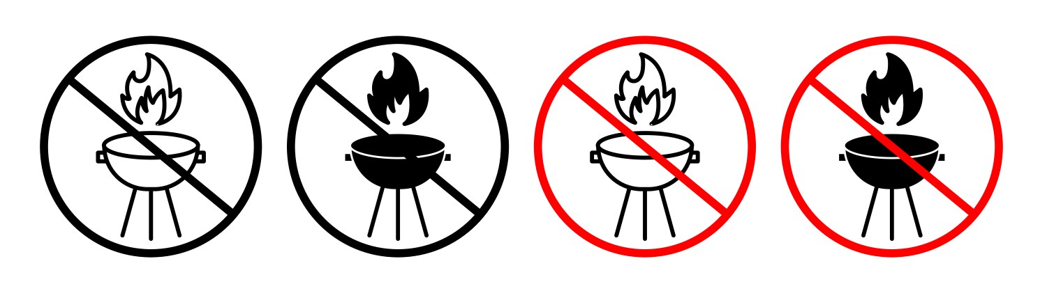 No barbecue with fire sign icon set ban on open Vector Image