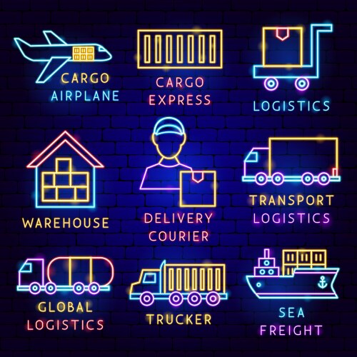 Car transport neon label set Royalty Free Vector Image