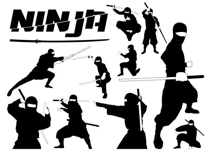 Ninja silhouette set Royalty Free Vector Image