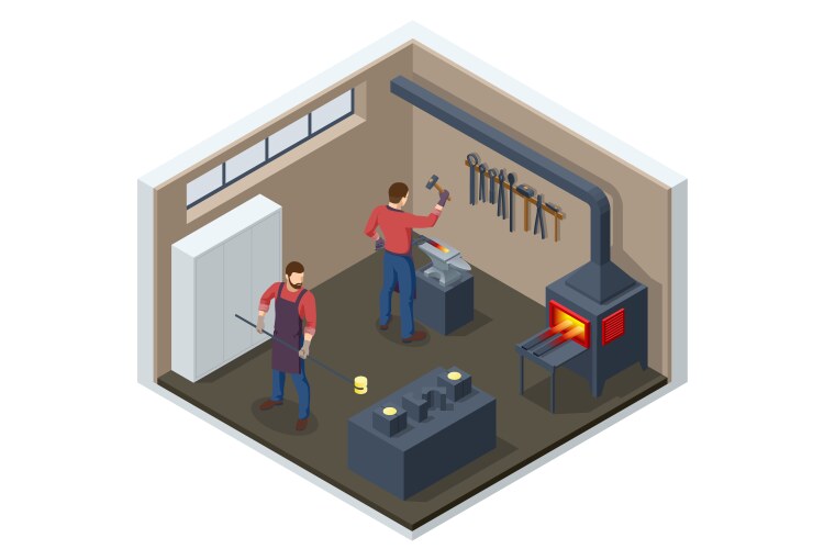 Isometric forge blacksmith metallurgy male Vector Image