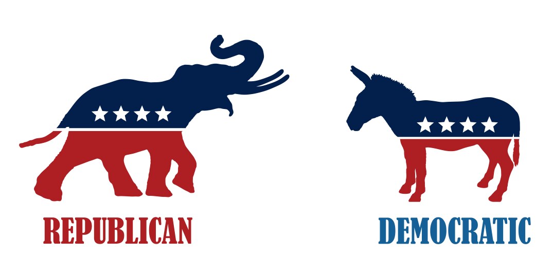 Silhouette animals donkey vs elephant Royalty Free Vector