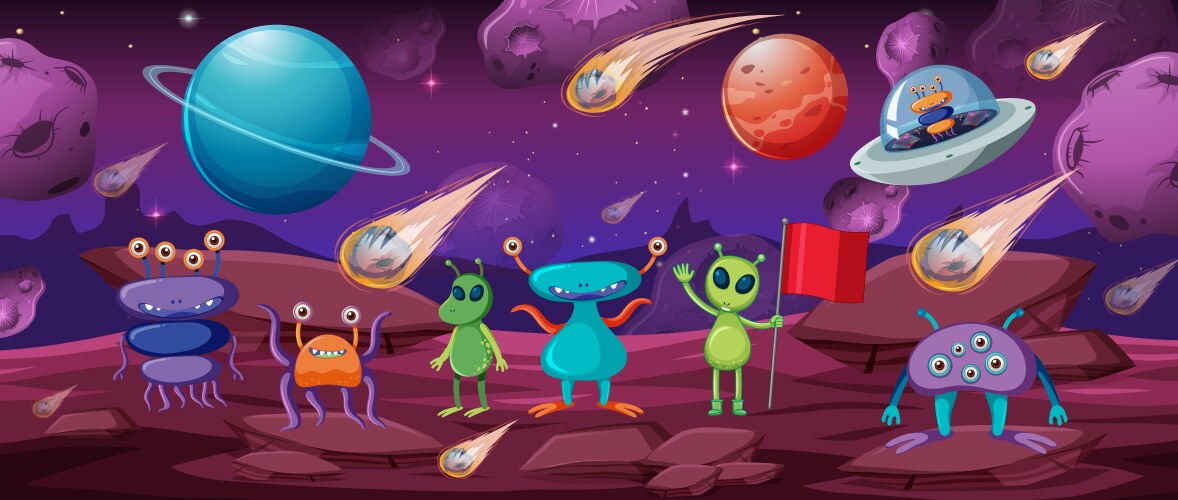 Spaceship launch from space planet of alien galaxy