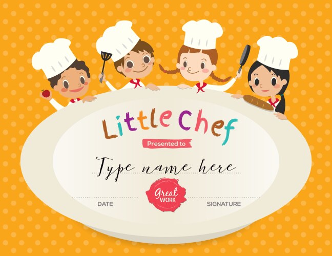 Little chef diploma kids cooking class Royalty Free Vector