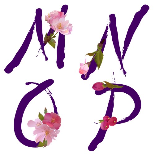 Spring alphabet with gentle sakura flowers abcd Vector Image
