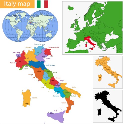 Map italy with regions and name labels Royalty Free Vector