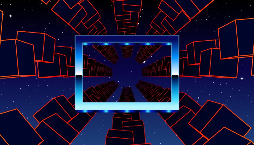 Synthwave frame with chrome arc and 80s styled Vector Image