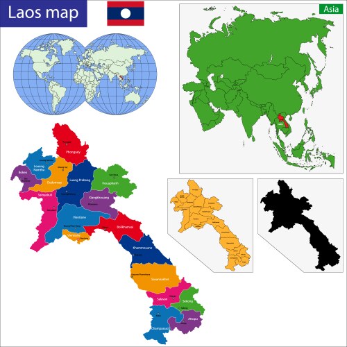 Laos map and landmarks with people in traditional Vector Image