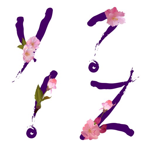Spring alphabet with gentle sakura flowers abcd Vector Image