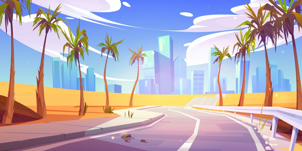 Cafe building on road in desert Royalty Free Vector Image