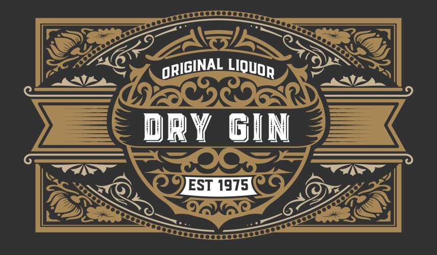 Gin label with floral ornaments Royalty Free Vector Image
