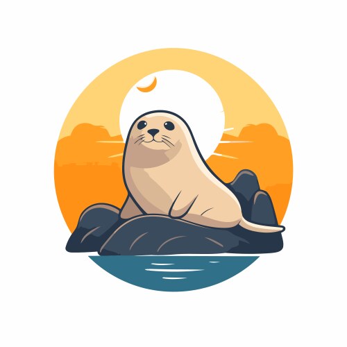 Seal on the rock in sea black and white Royalty Free Vector