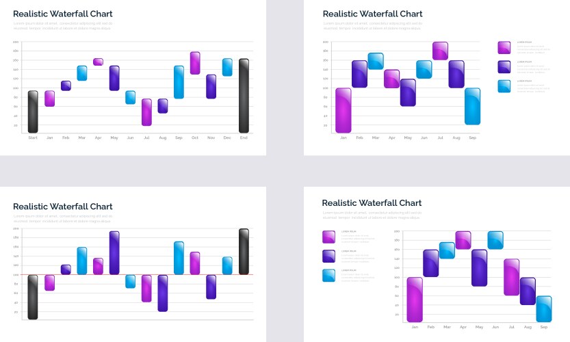 Realistic waterfall chart collection Royalty Free Vector