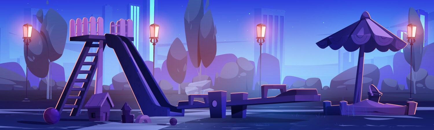 Illuminated park at night cityscape on background Vector Image