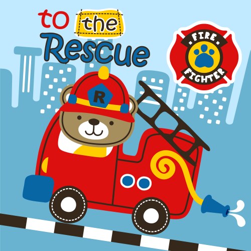 Set fire engine cartoon with funny driver Vector Image