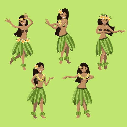Hawaiian cartoon girls dancing hula image Vector Image