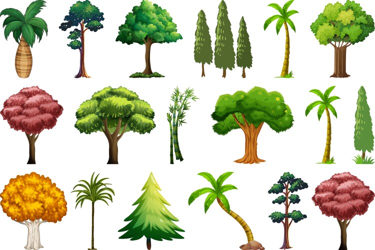 Cartoon trees and bushes green plants Royalty Free Vector