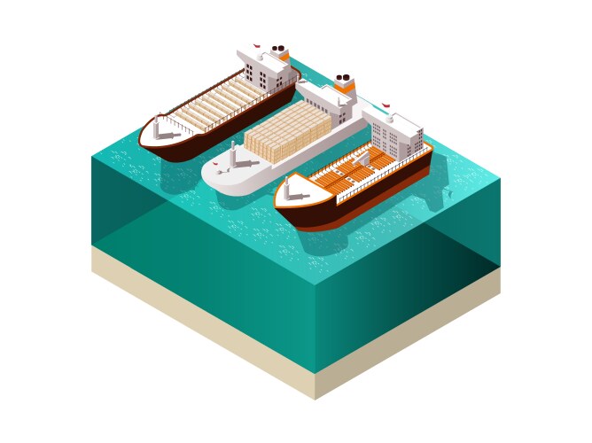 Cargo ship unloading in seaport isometric Vector Image