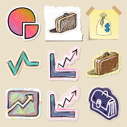 Hand drawn finance emblems set isolated Royalty Free Vector