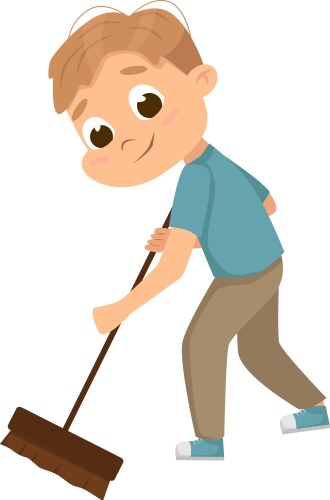 Cartoon little boy mopping the floor Royalty Free Vector