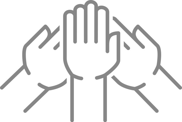 Three hands together support each other outline Vector Image