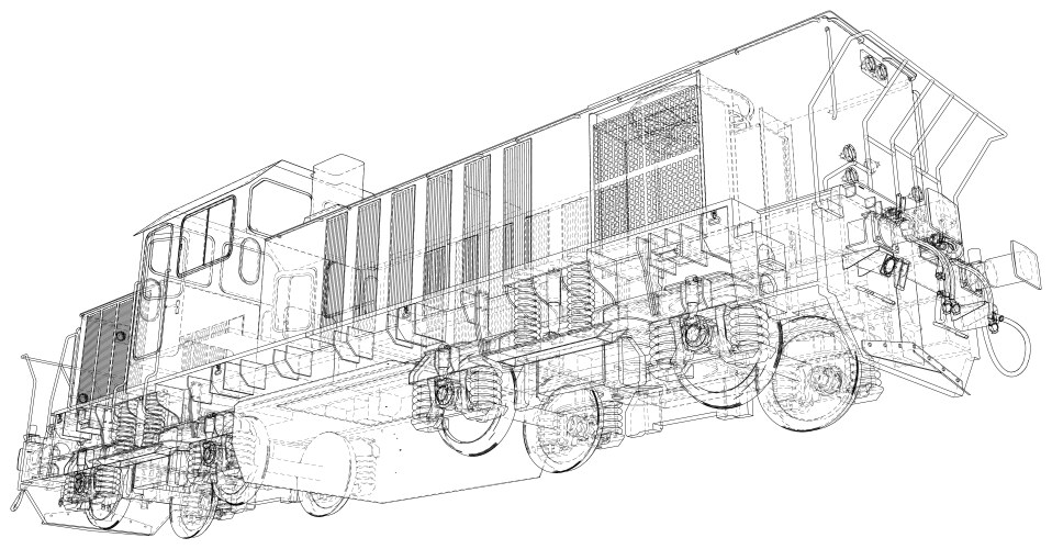 Train technical wire-frame rendering Royalty Free Vector