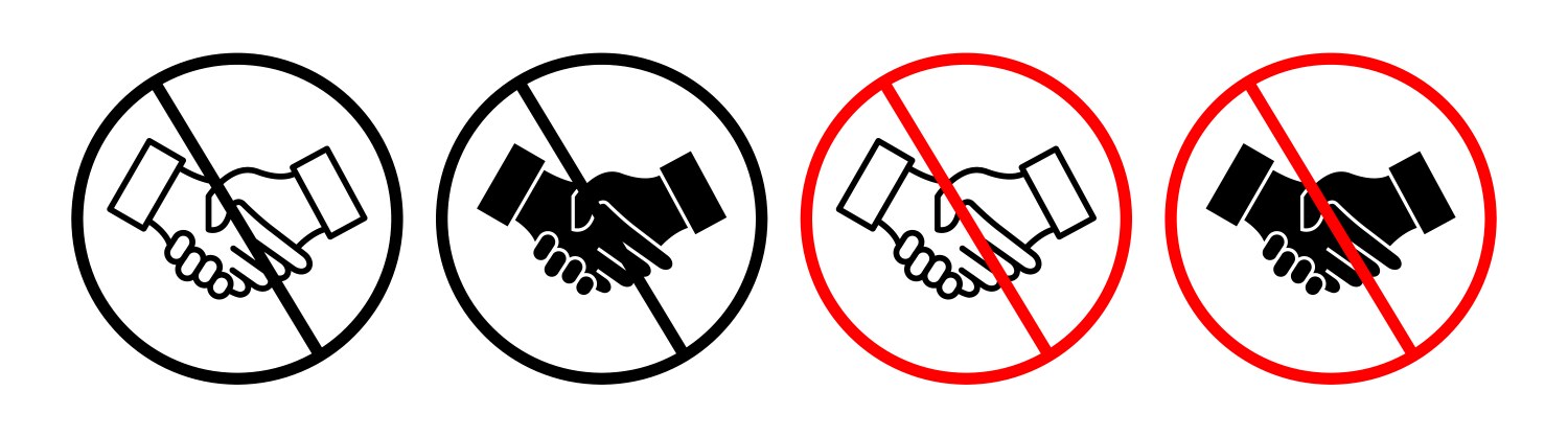 No handshake sign icon set forbidden shake hand Vector Image