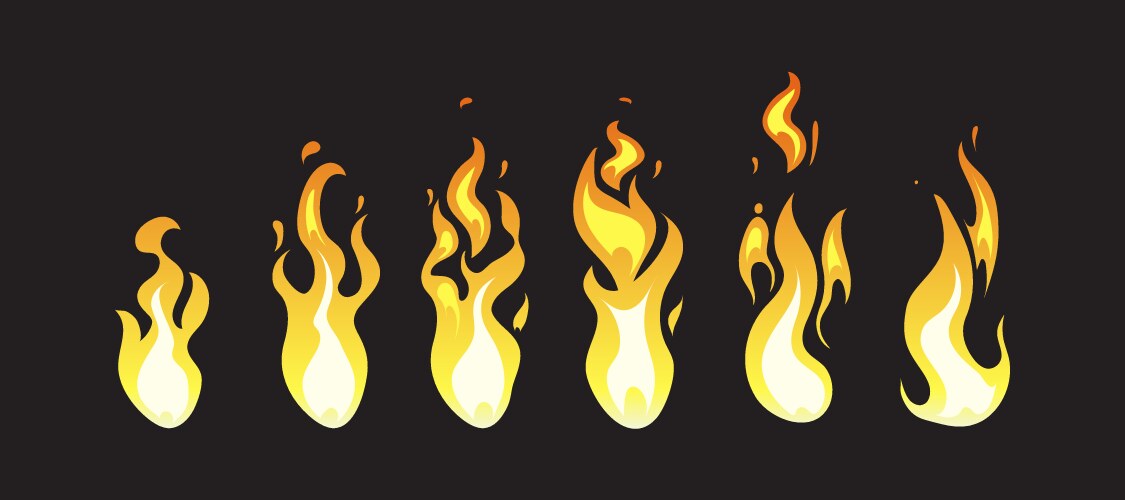 Fire sprite sheet cartoon flame game Royalty Free Vector