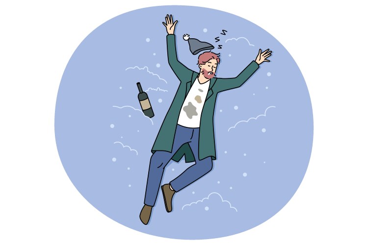 Unhappy homeless man sleeping on street Royalty Free Vector