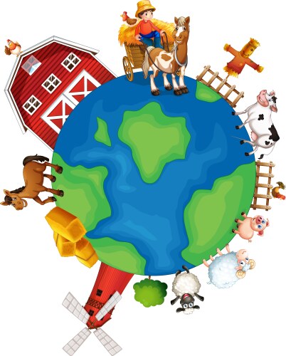 Cartoon farmer with small hay cart Royalty Free Vector Image