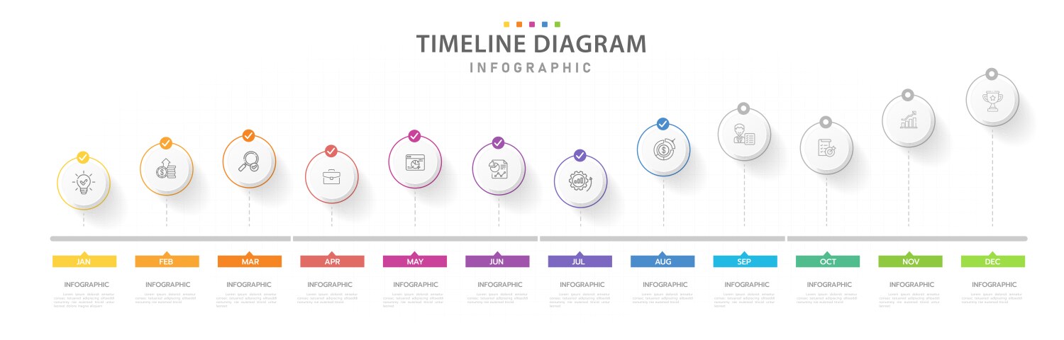 Infographic 12 months timeline with modern icons Vector Image