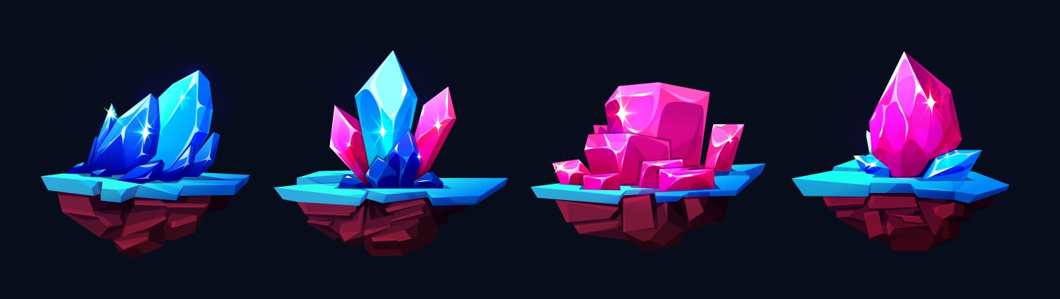 Crystal gem stones set magic precious colorful Vector Image