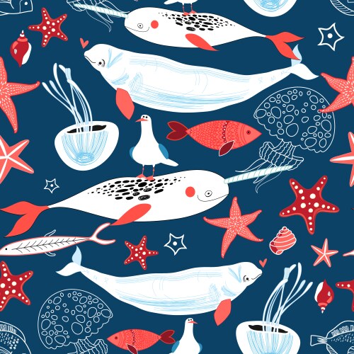 Seamless pattern with underwater ocean animals Vector Image