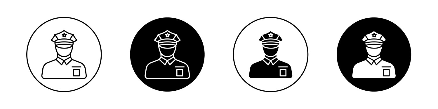 Police icon set security guard symbol policeman Vector Image