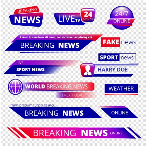 Breaking news banners television broadcast header Vector Image