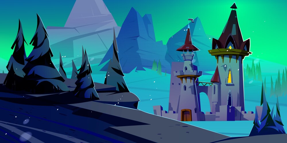 Princess castle night fairytale magic landscape Vector Image