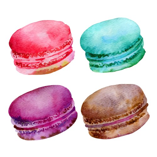 Colorful watercolor macaroons isolated on white Vector Image