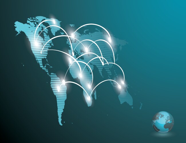 World map connection blue background Royalty Free Vector